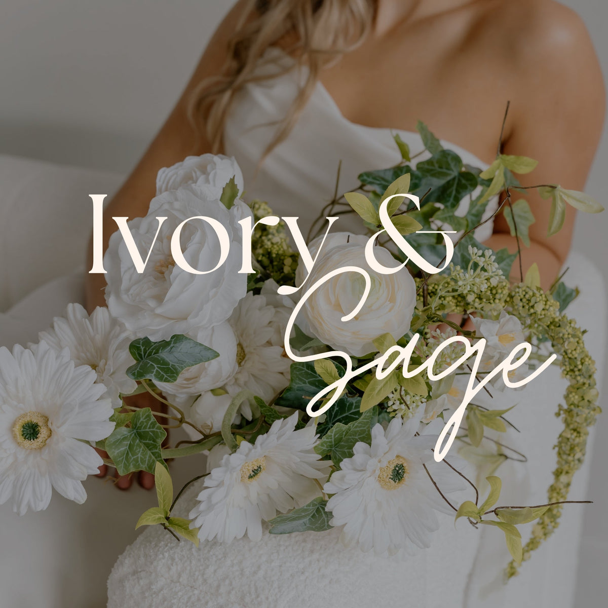 Ivory + Sage Bridal Bouquet Realistic Faux Wedding Flowers