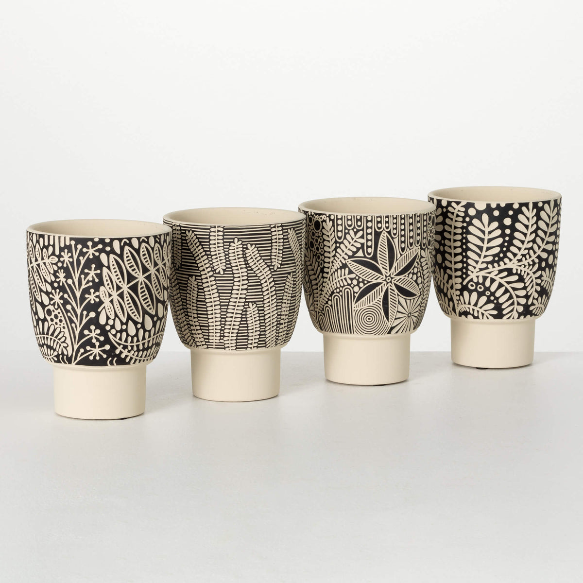 Black Botanical Patterned Pots